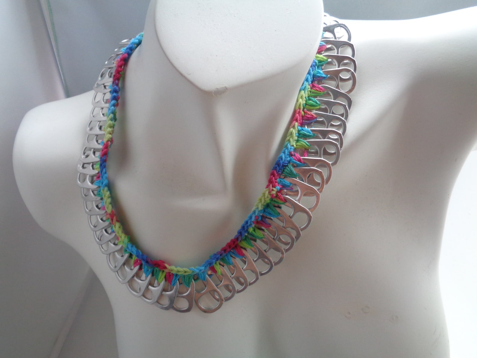 Pastel Recycled Soda Pull Tab Necklace, Crocheted Pop Tabs Necklace ...