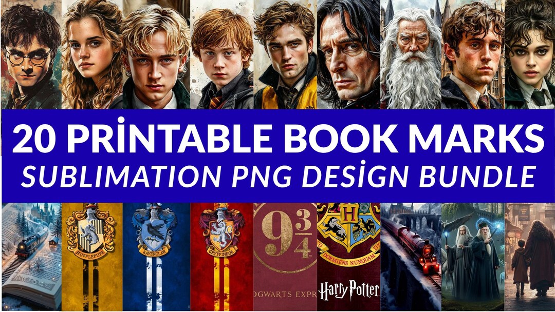 Harry Potter Bookmarks: 20 Printable Designs (PNG Mega Bundle) - Etsy