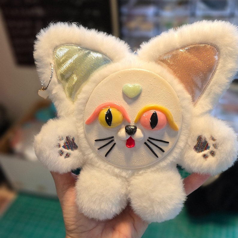 Glow in the Dark Plush Cat – Handmade Art Doll, White Soft Sculpture ...