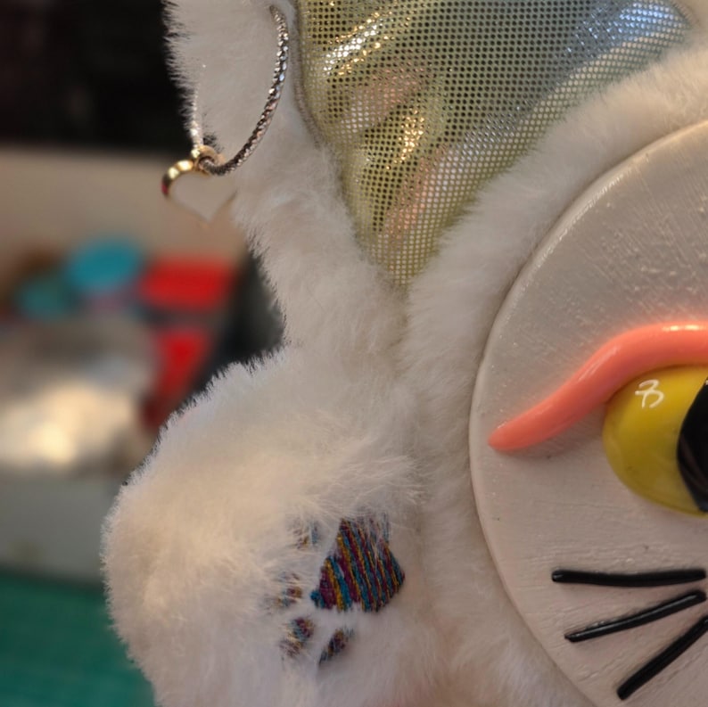 Glow in the Dark Plush Cat – Handmade Art Doll, White Soft Sculpture ...