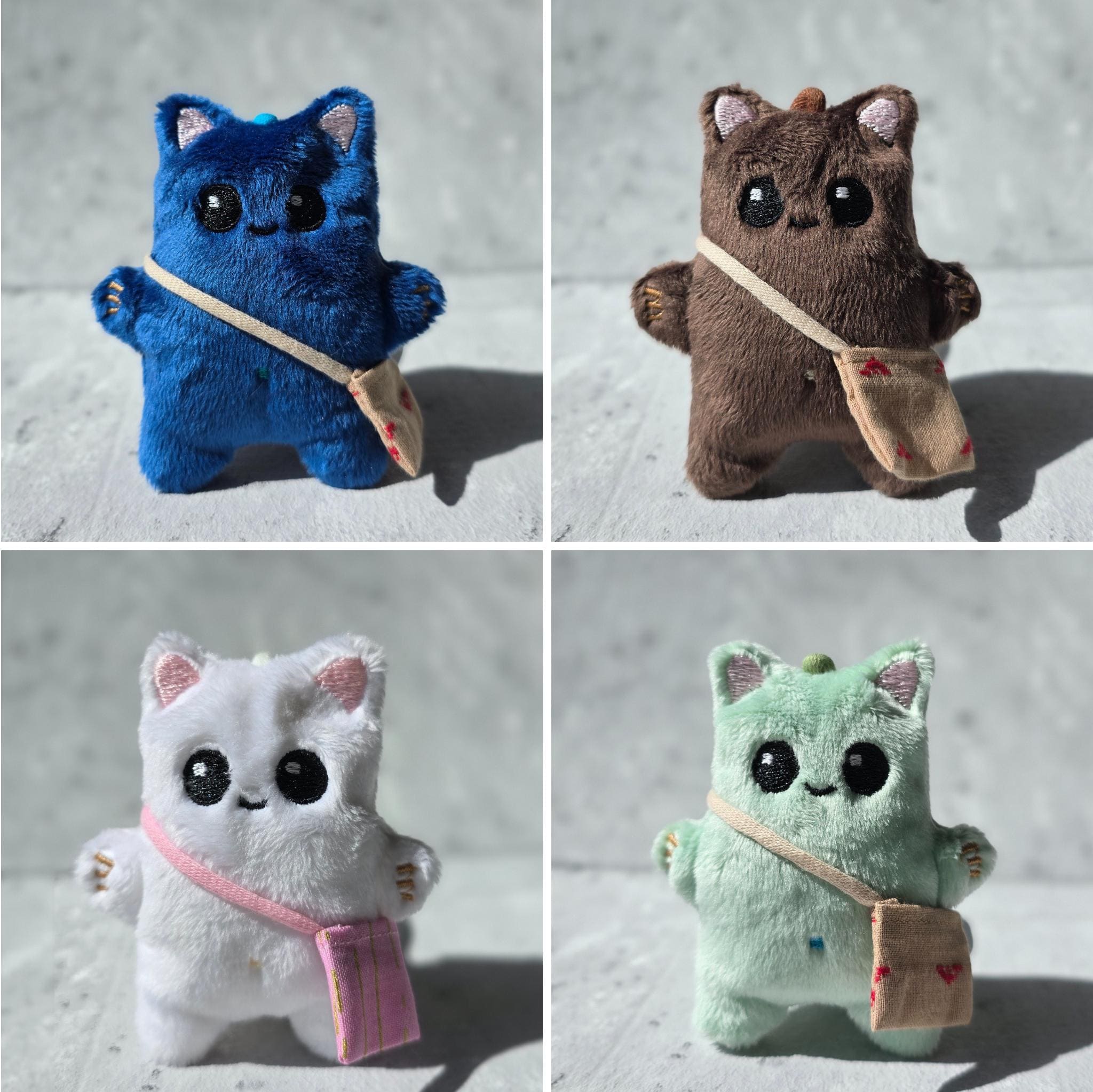 Cute Plush Cat Keychain With Tiny Bag. Kawaii Cat Plushie. Mini Stuffed ...