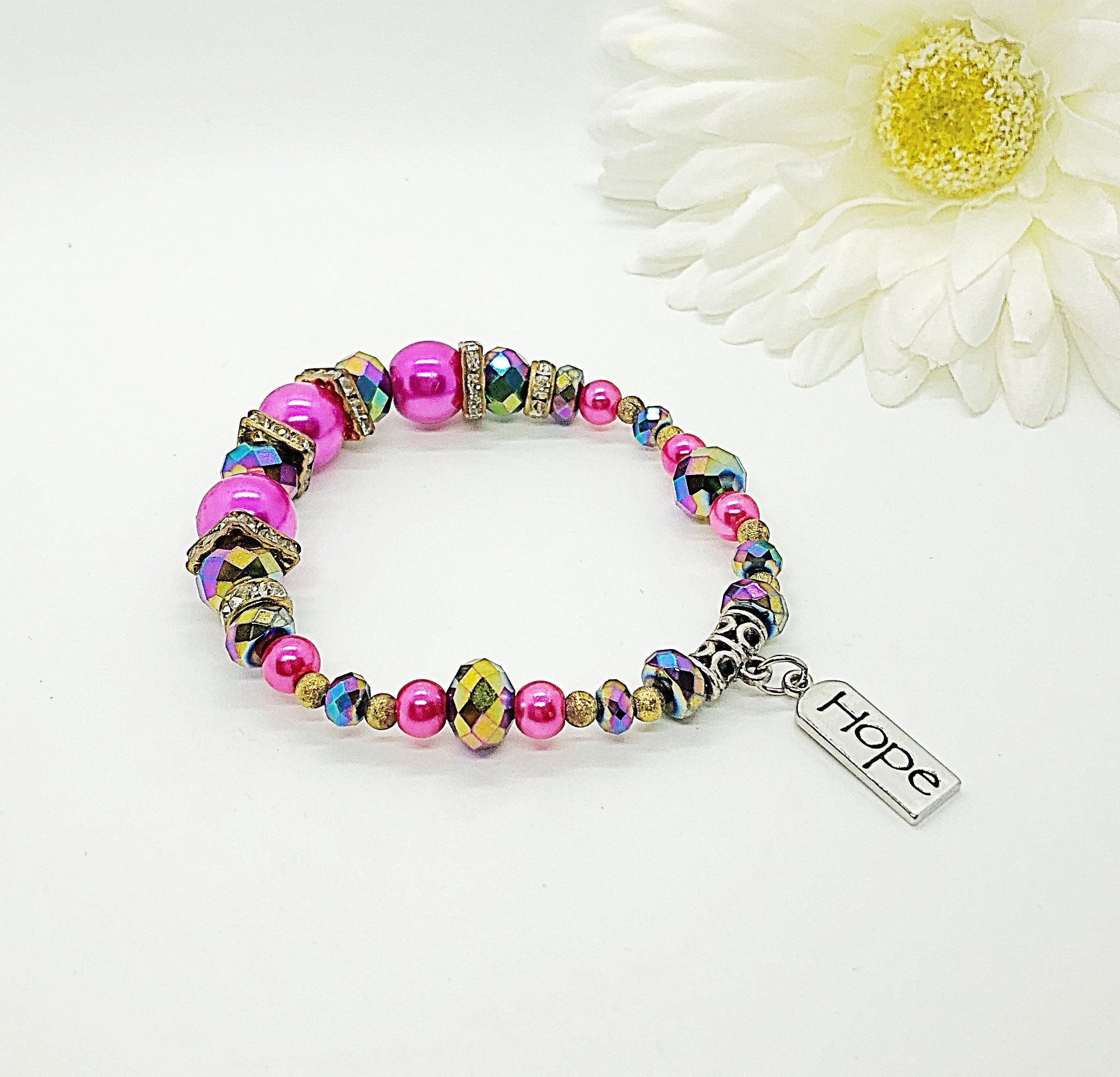 Hope Bracelet Pink Beaded Bracelet Pink Bracelet Bridal | Etsy