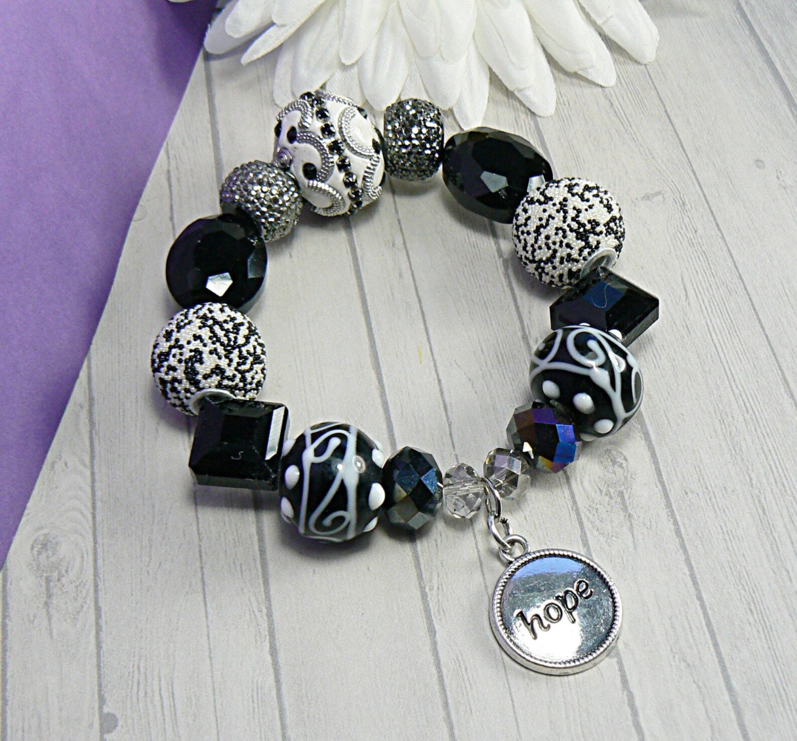 Hope Bracelet, Awareness Bracelet, Black Bracelet, Holiday Jewelry ...