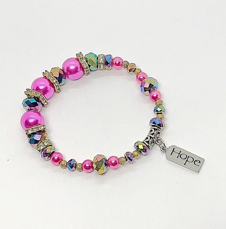 Hope Bracelet, Pink Beaded Bracelet, Pink Bracelet, Bridal Jewelry ...