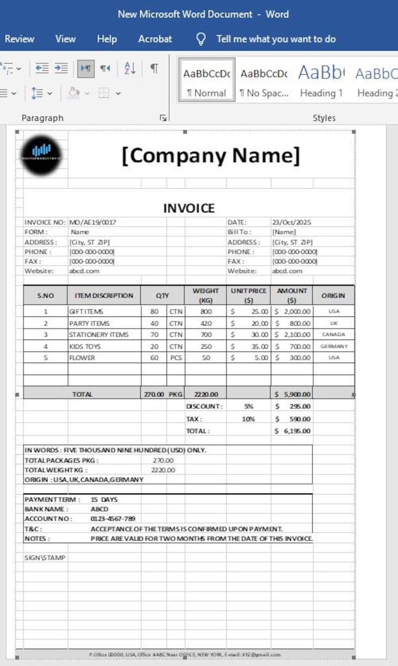 Professional Invoice Template Bundle - Etsy