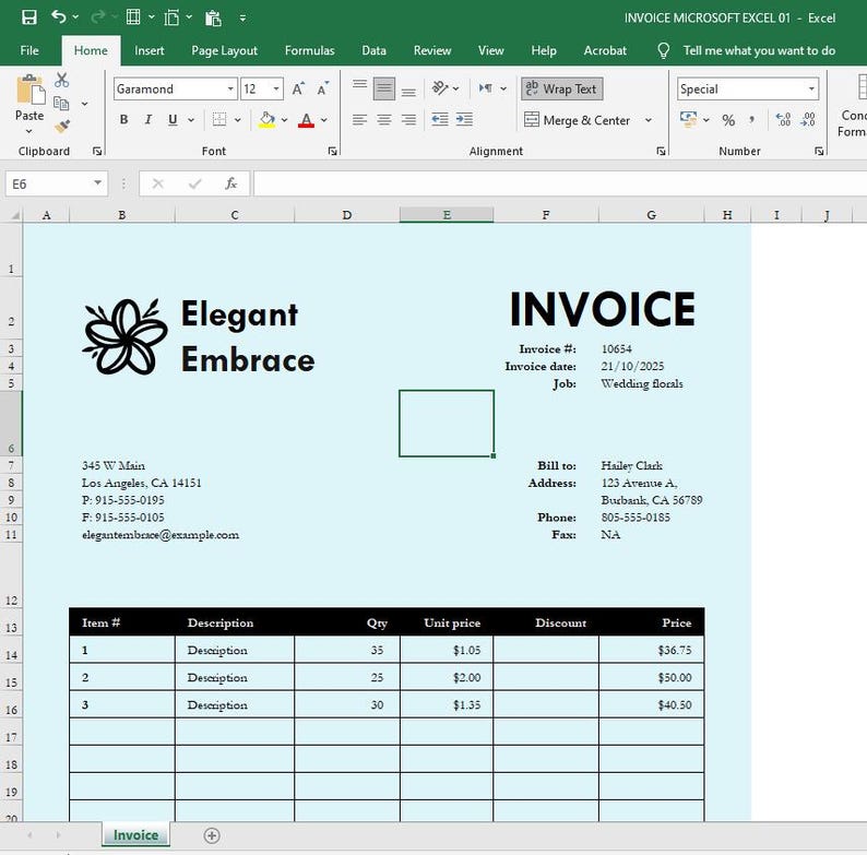 Auto-calculating Invoice Template for Small Business Editable Excel ...