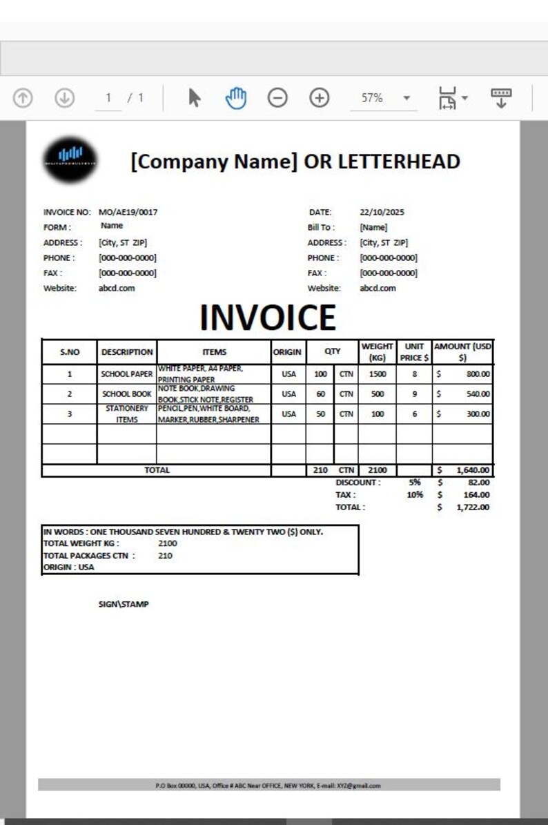 Editable Invoice Template for Small Business - Etsy