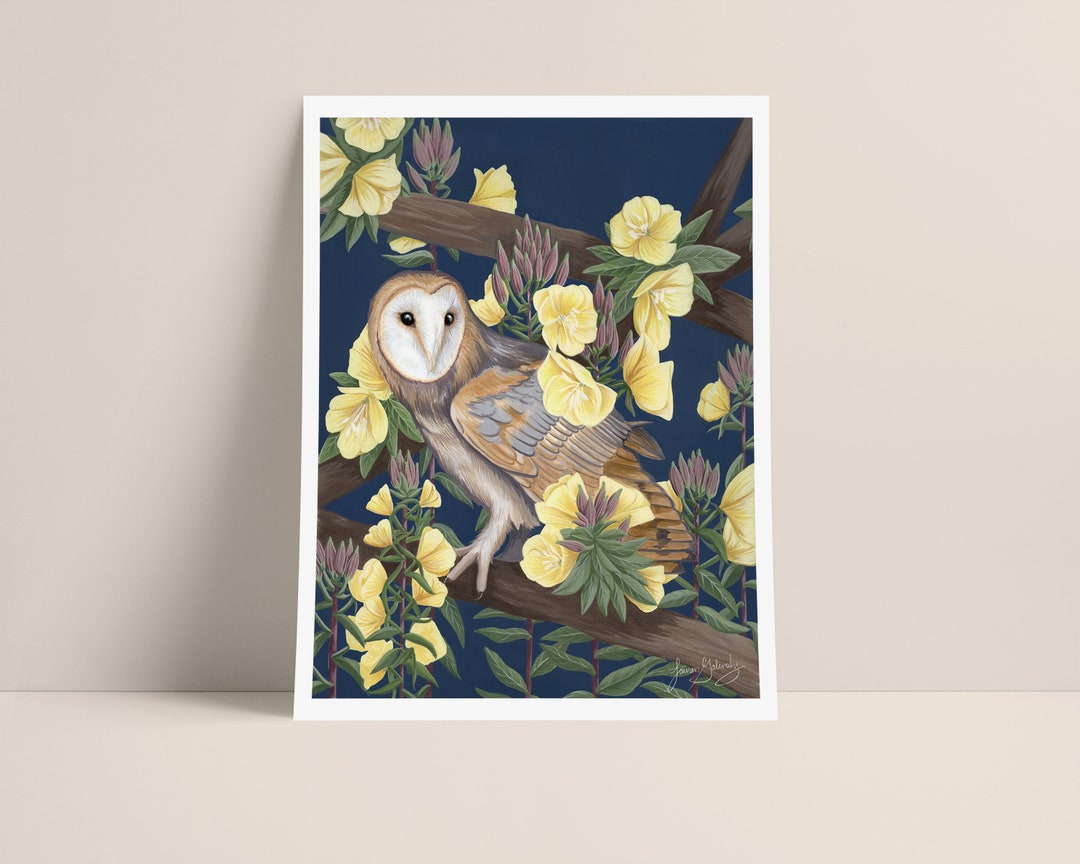 Barn Owl Art Print Maximalist Owl Painting Primrose Gifts for Women ...