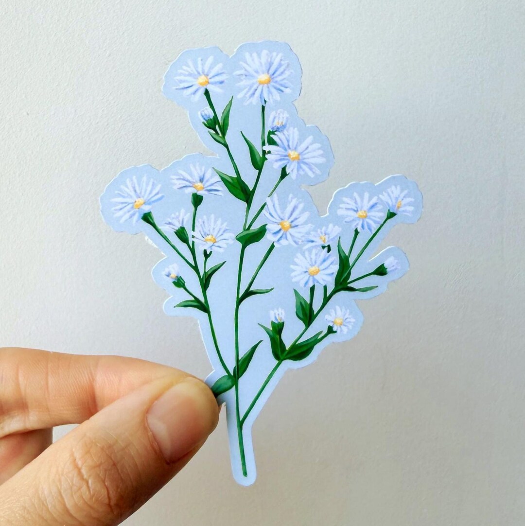 Asters Sticker Birth Flower Gift September Birthday Botanical Artwork ...