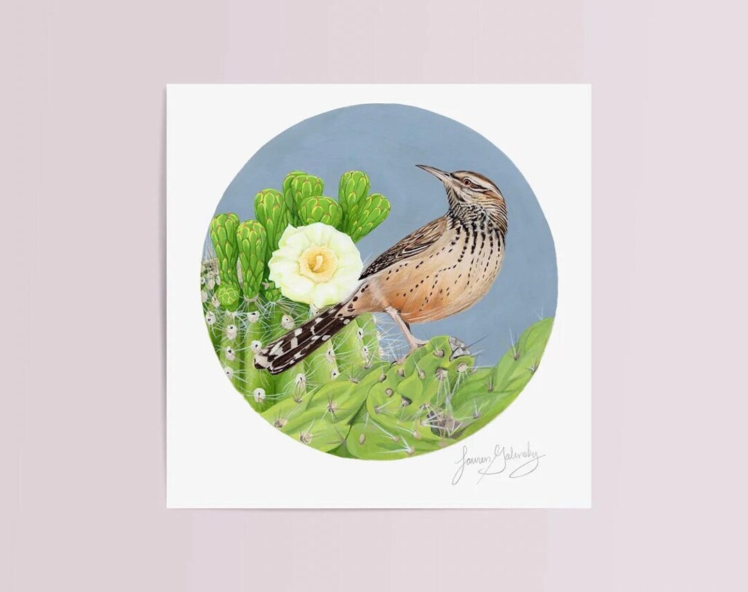 Cactus Wren Art Print Arizona State Bird Saguaro Cactus Wall Art Bird ...