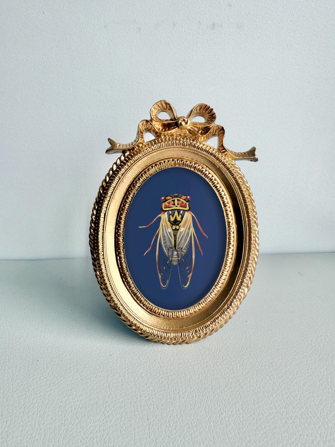 Framed Cicada Print: Gold Frame, Coquette Bow - Insect Wall Art - Etsy