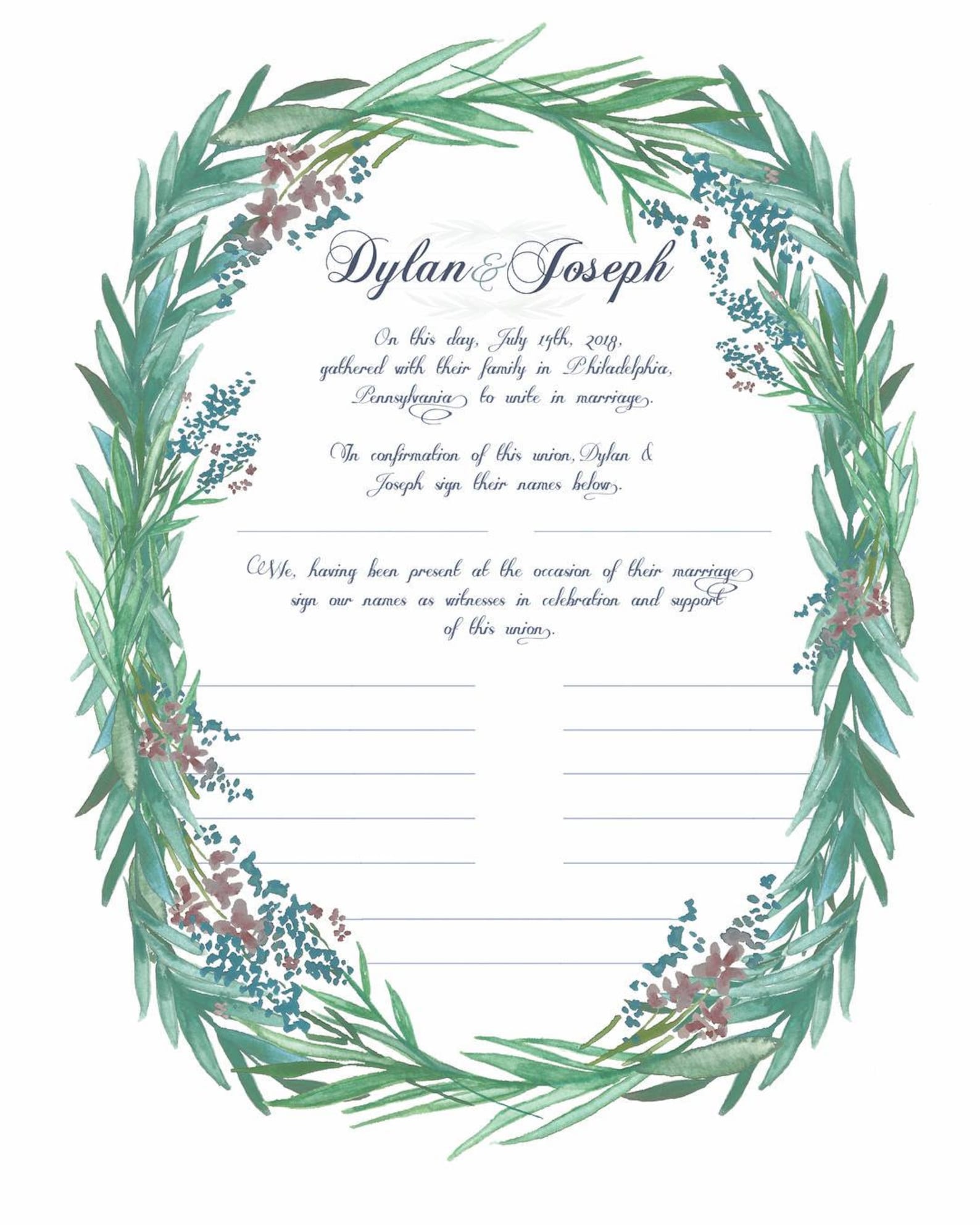 Customizable Quaker-style Wedding Certificate - Etsy
