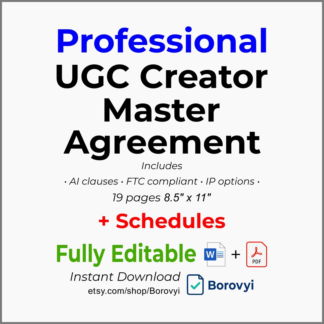 UGC Creator Master Agreement Template | Influencer Agreement, Editable ...