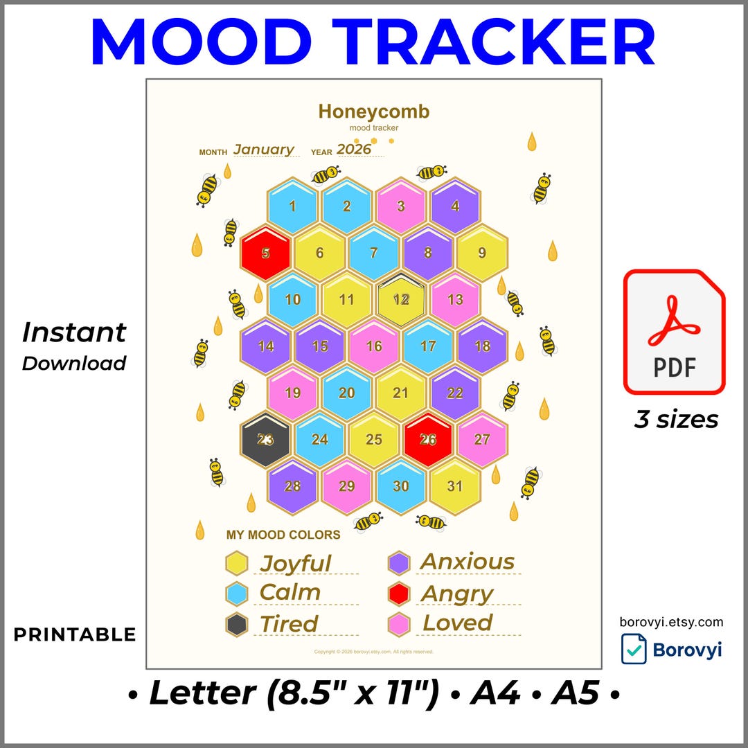 Honeycomb Mood Tracker Printable PDF: Letter, A4, A5 - Etsy Canada