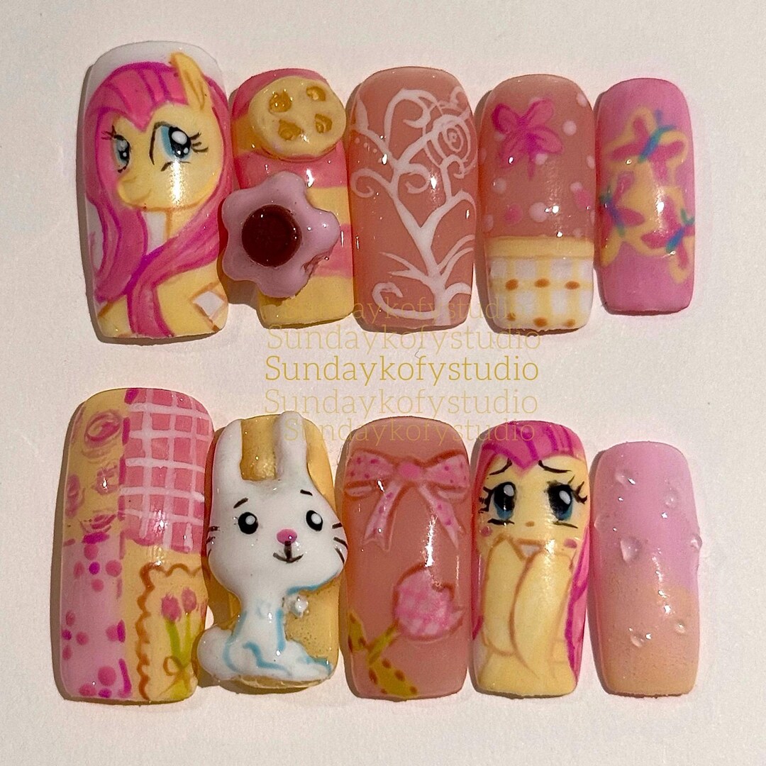 My Little Pony Nails, Fluttershy Nails, Cute Nails, Y2k Nails, Press on ...
