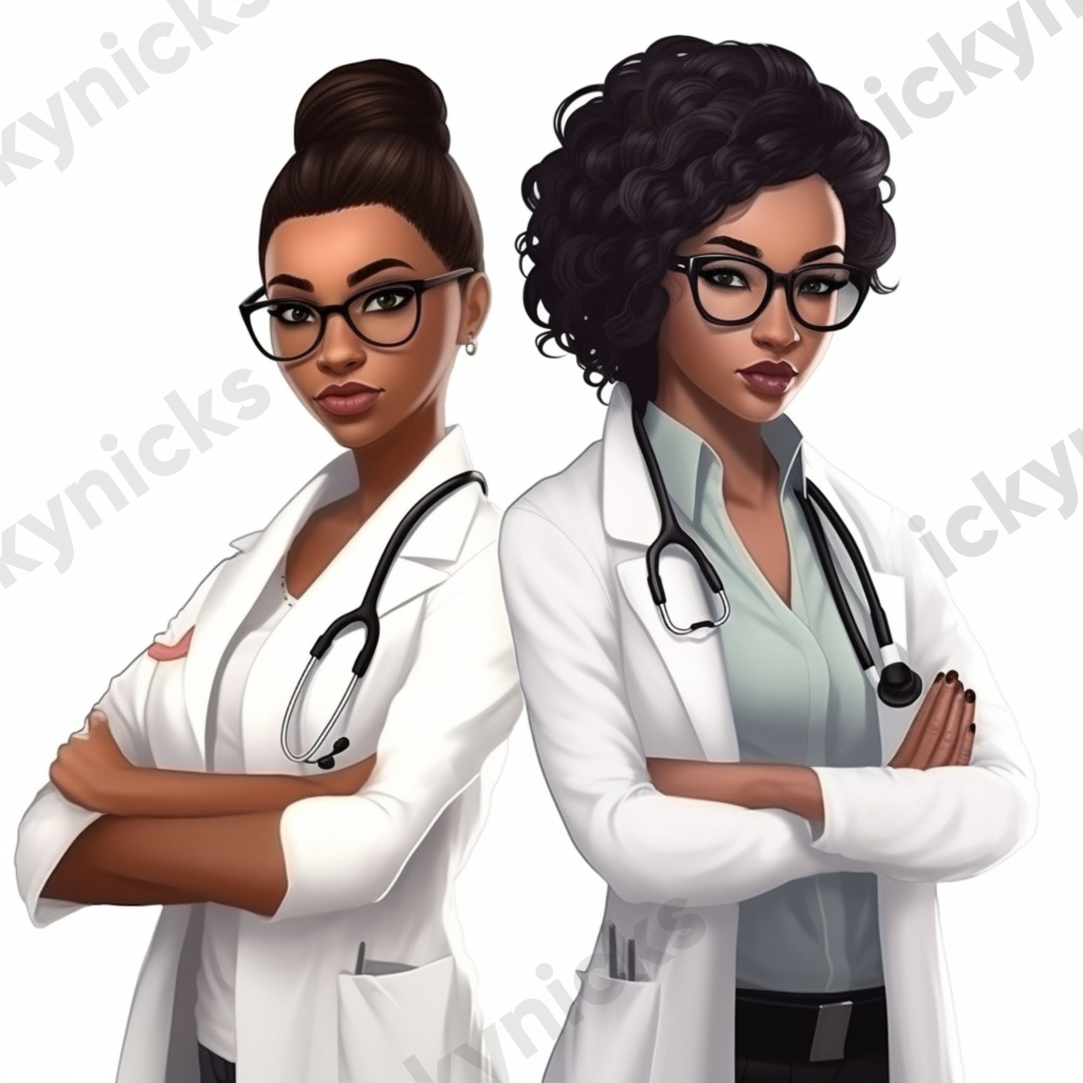 Melanin Nurses With Scrubs Clipart Black Girl Doctor Cartoon African ...
