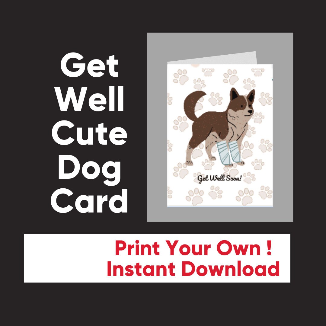 Get Well Card Template Digital Cheerful Dog Instant Download Woof ...