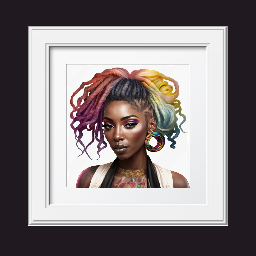 Digital Art AI Black Girl Afro Locs Dreads and Hoop - Etsy
