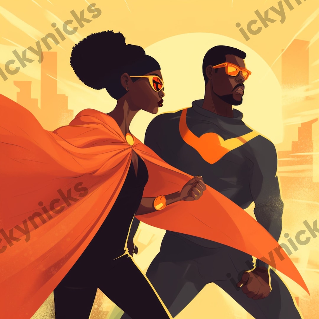 Melanin Fantasy Art Clipart African American Comic Heroes Digital ...