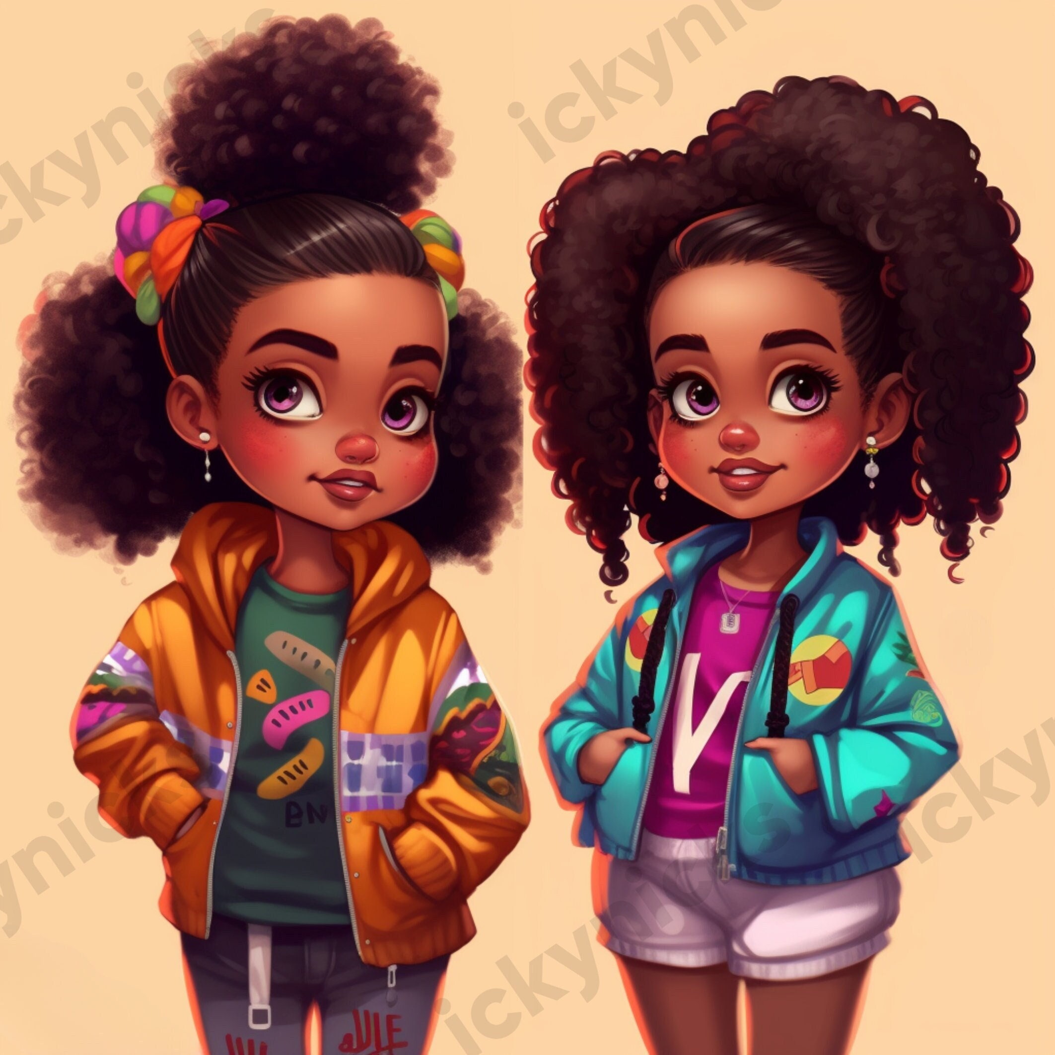Digital Artwork Melanin Girl Clipart | Black Girl Illustration African ...