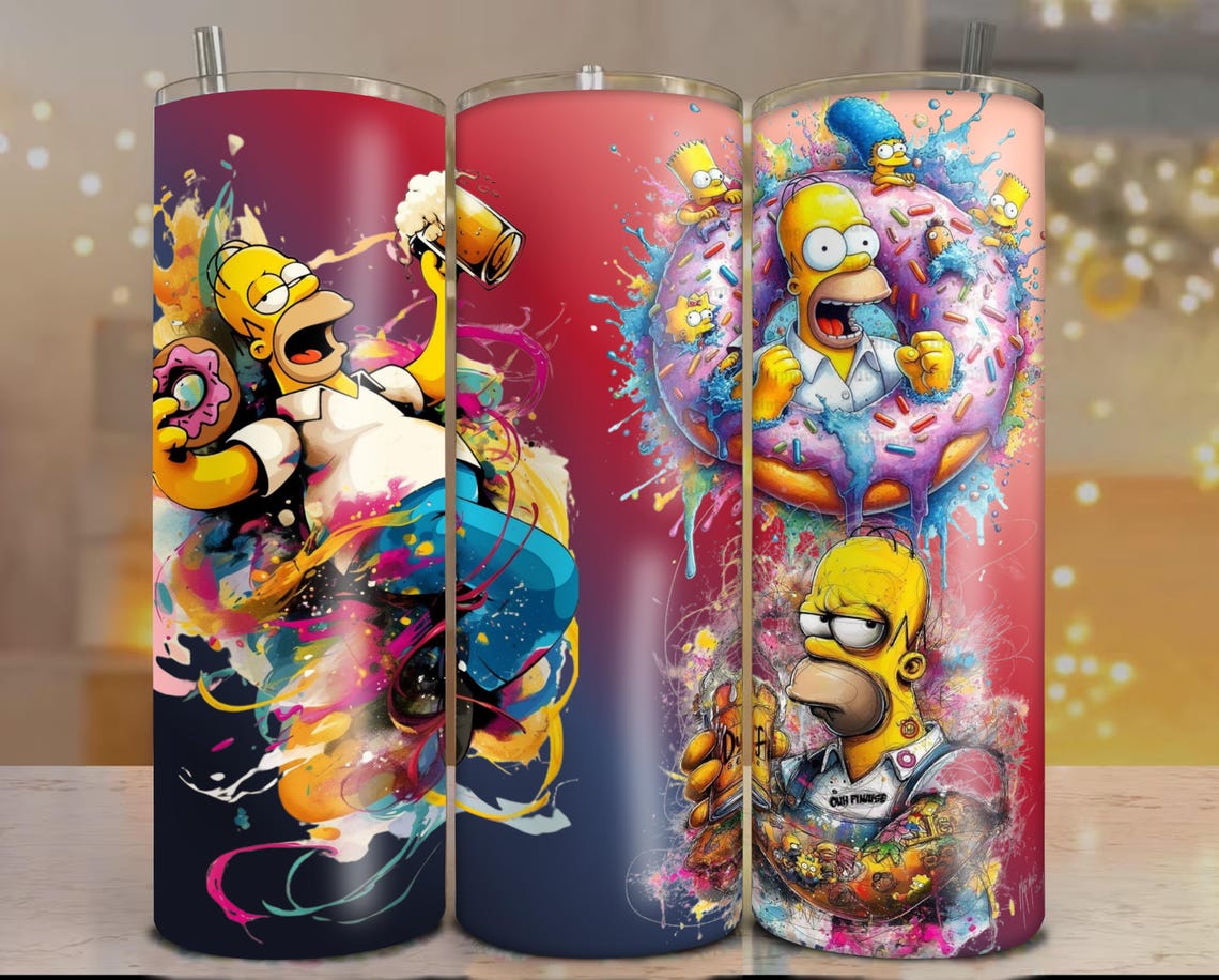 Homer Simpson Tumbler Wrap PNG: Funny Cartoon Donut Beer Design ...