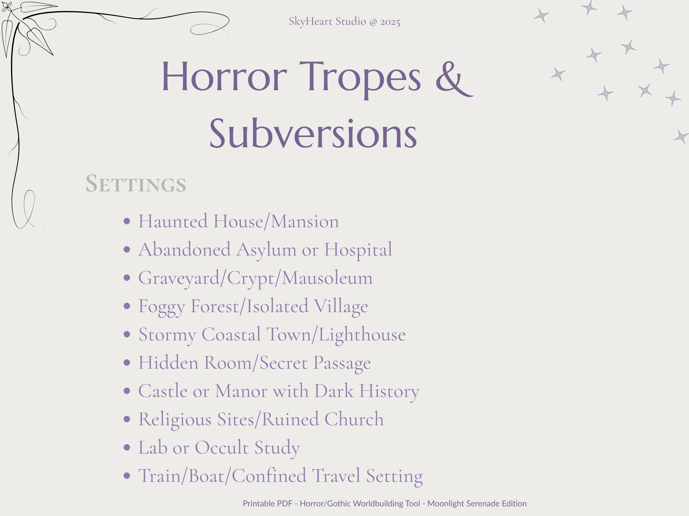 Horror Tropes & Subversions Worksheet / Horror-gothic Worldbuilding ...