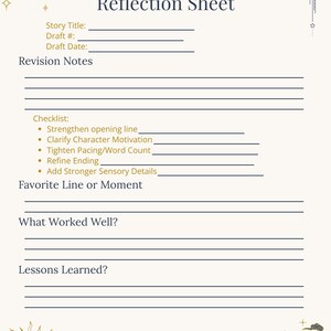 Revision & Reflection Sheet / Non-seasonal Writing Tool / Skyheart ...