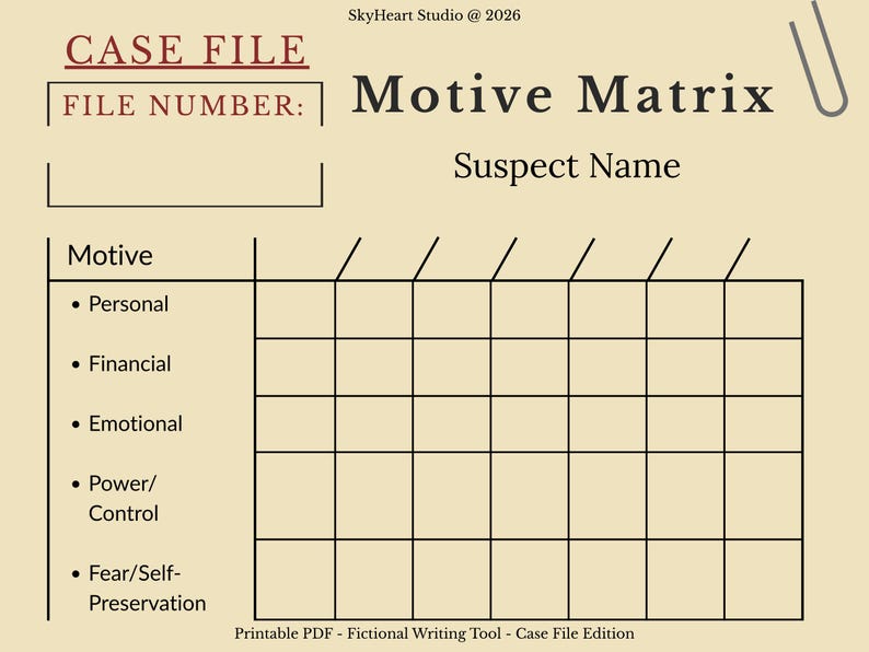 Motive Matrix / True Crime-murder Mystery Worksheets / Skyheart Studio ...