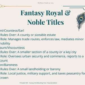 Fantasy Worldbuilding Worksheet: Royal & Noble Titles - Peacock Edition ...