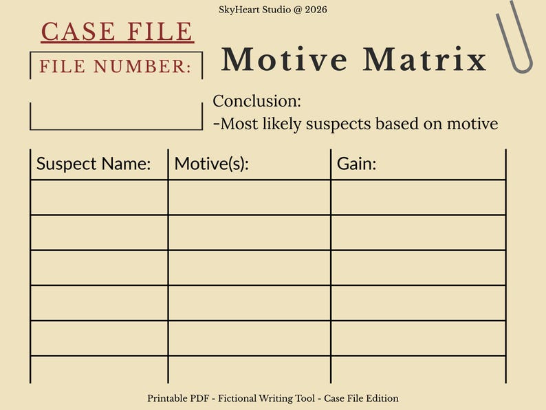 Motive Matrix / True Crime-murder Mystery Worksheets / Skyheart Studio ...