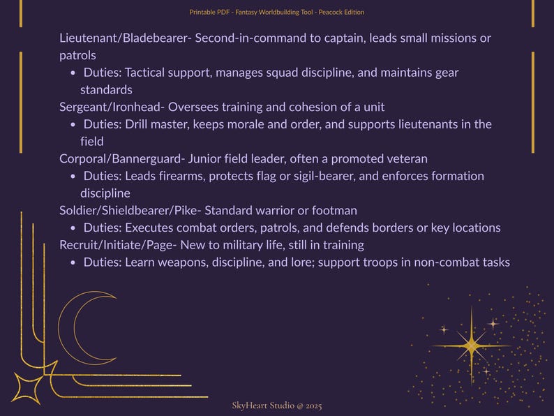Fantasy Worldbuilding Worksheet: Military Ranks & Roles - Dark ...
