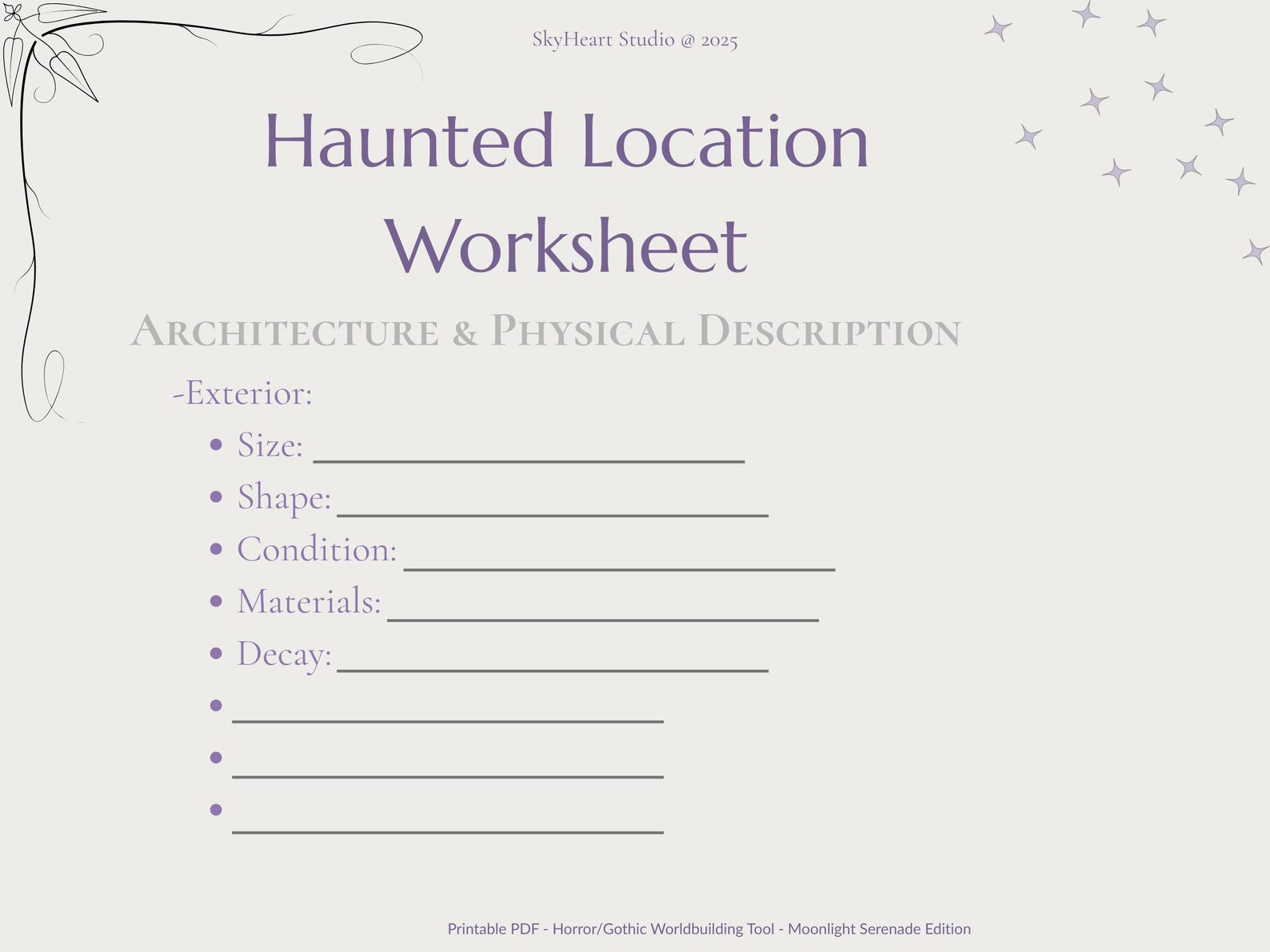 Haunted Location Worksheet / Horror-gothic Worldbuilding Tool ...