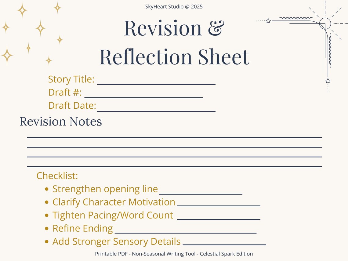 Revision & Reflection Sheet / Non-seasonal Writing Tool / Skyheart ...