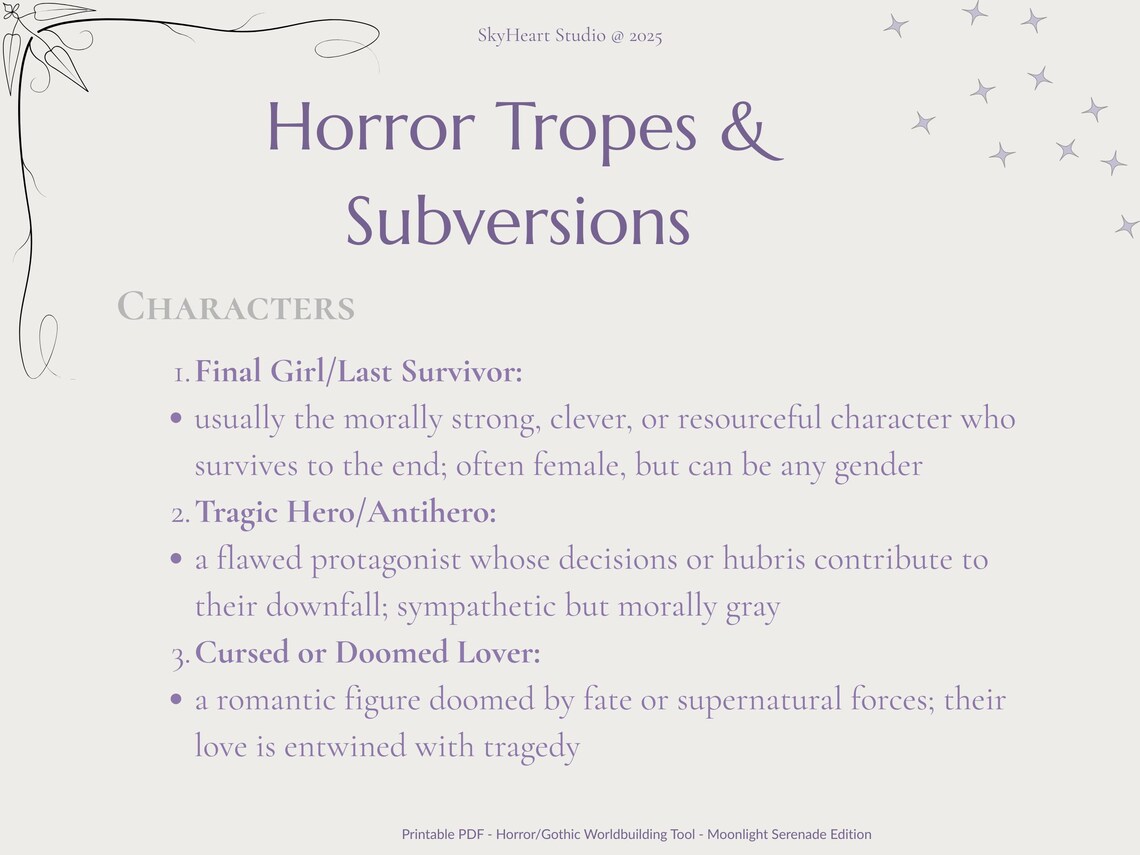 Horror Tropes & Subversions Worksheet / Horror-gothic Worldbuilding ...