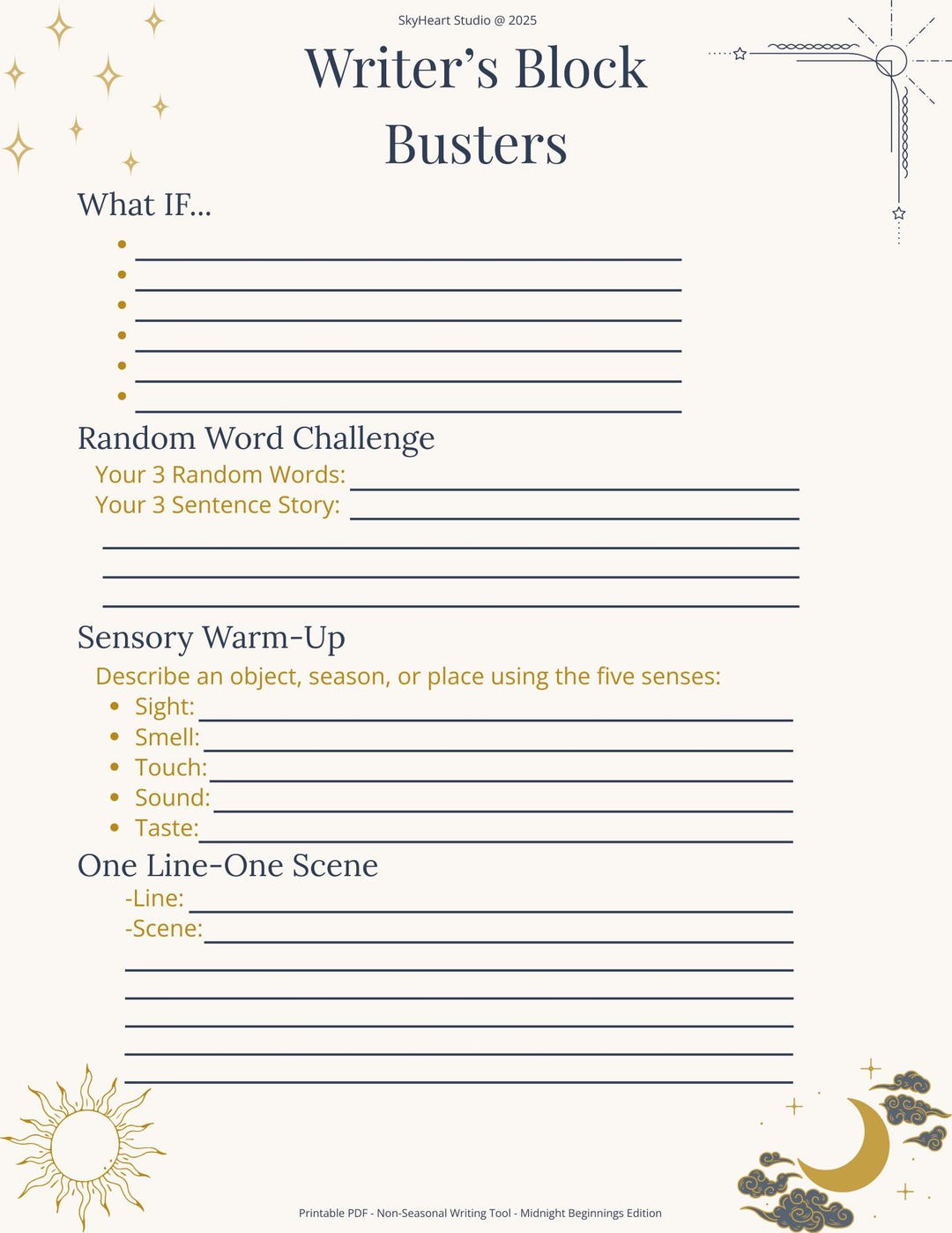 Writer’s Block Busters / Non-seasonal Writing Tool / Skyheart Studio - Etsy