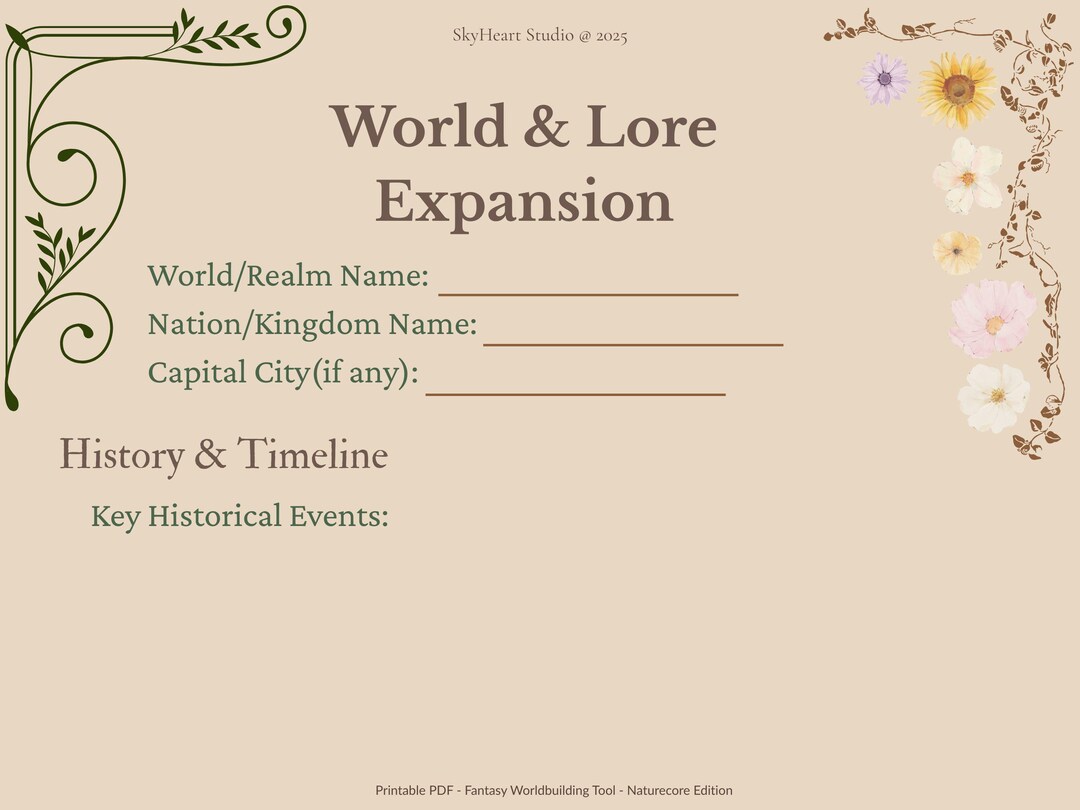 Fantasy Worldbuilding Worksheet: Naturecore World & Lore Expansion (PDF ...