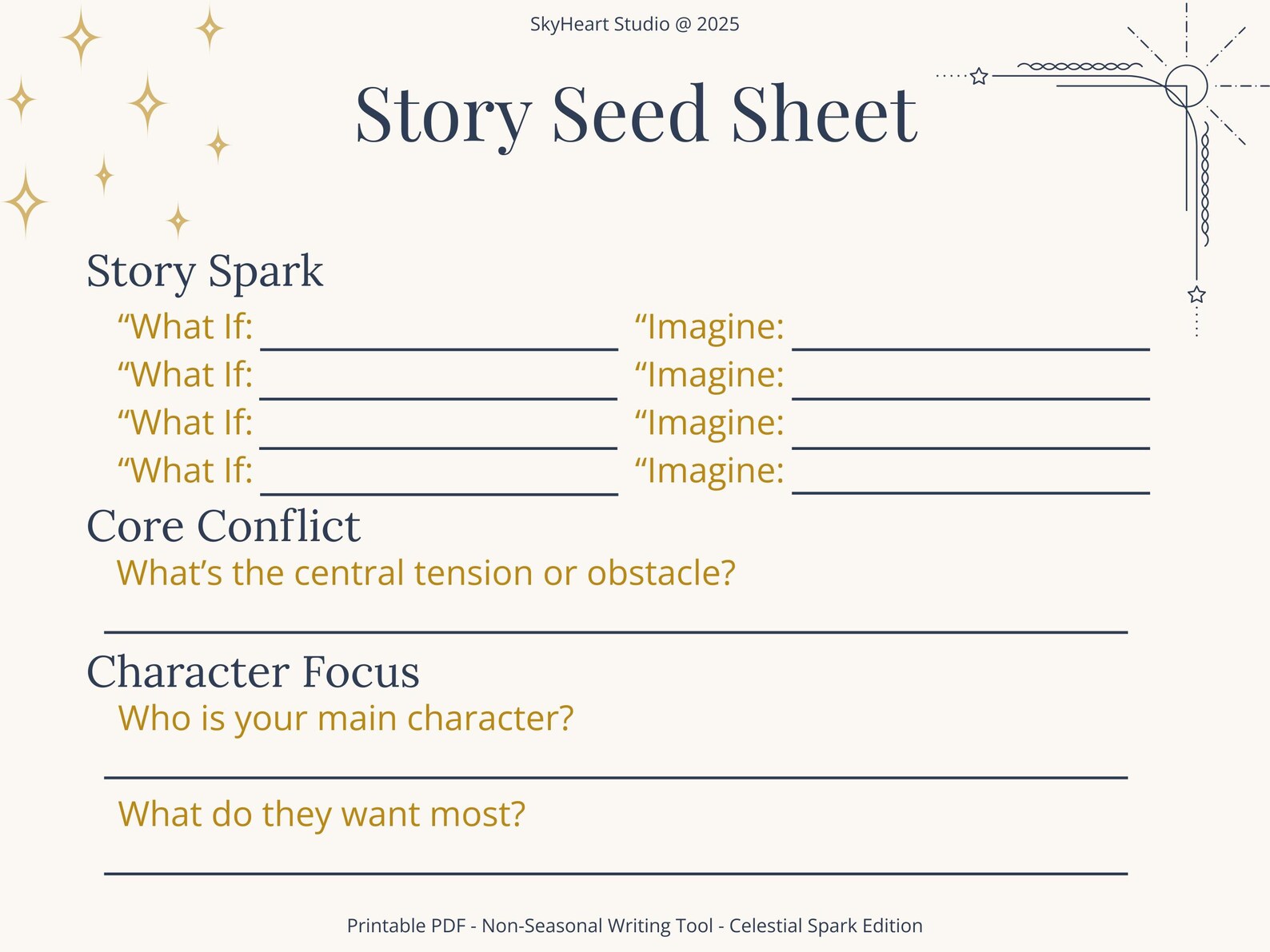 Story Seed Sheet / Non-seasonal Writing Tool / Skyheart Studio - Etsy