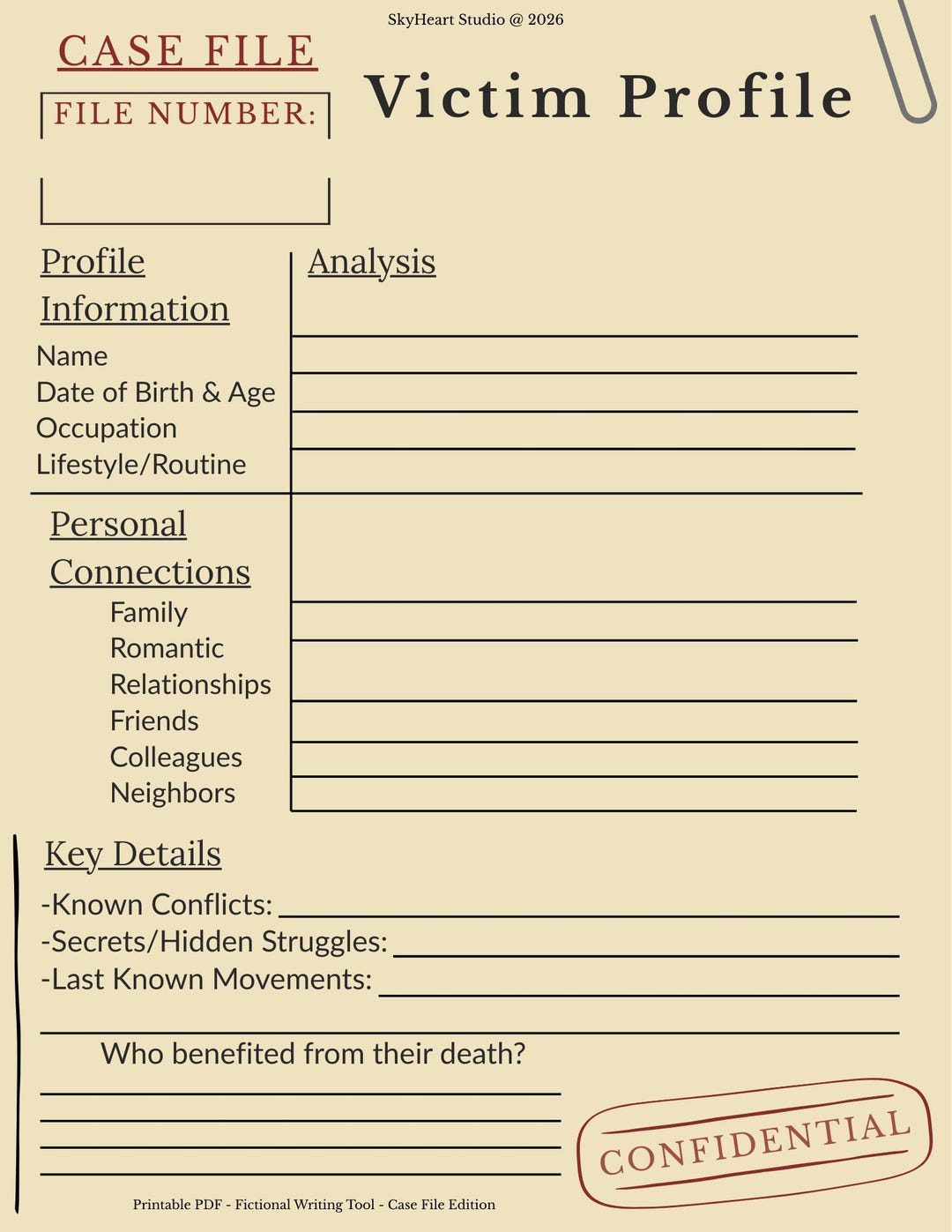 Victim Profile / True Crime-murder Mystery Worksheets / Skyheart Studio ...