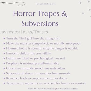 Horror Tropes & Subversions Worksheet / Horror-gothic Worldbuilding ...