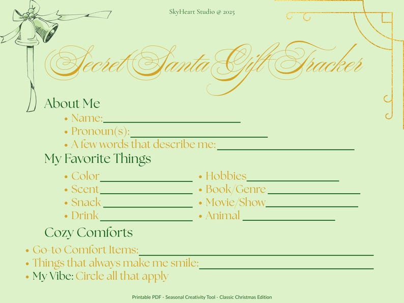 Secret Santa Gift Tracker / Seasonal Creativity Tool / Skyheart Studio ...