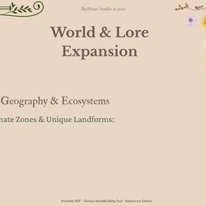 Fantasy Worldbuilding Worksheet: Naturecore World & Lore Expansion (PDF ...