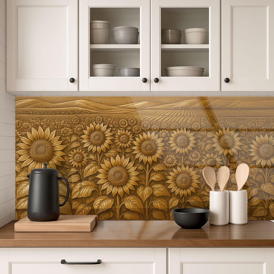 Sunflower Relief Backsplash – Heat Resistant Stove Splash Guard, Rustic ...