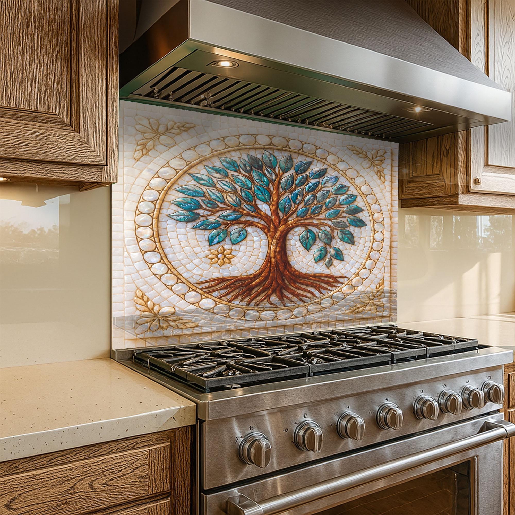 Tree of Life Mosaic Backsplash – Heat Resistant Stove Splash Guard ...