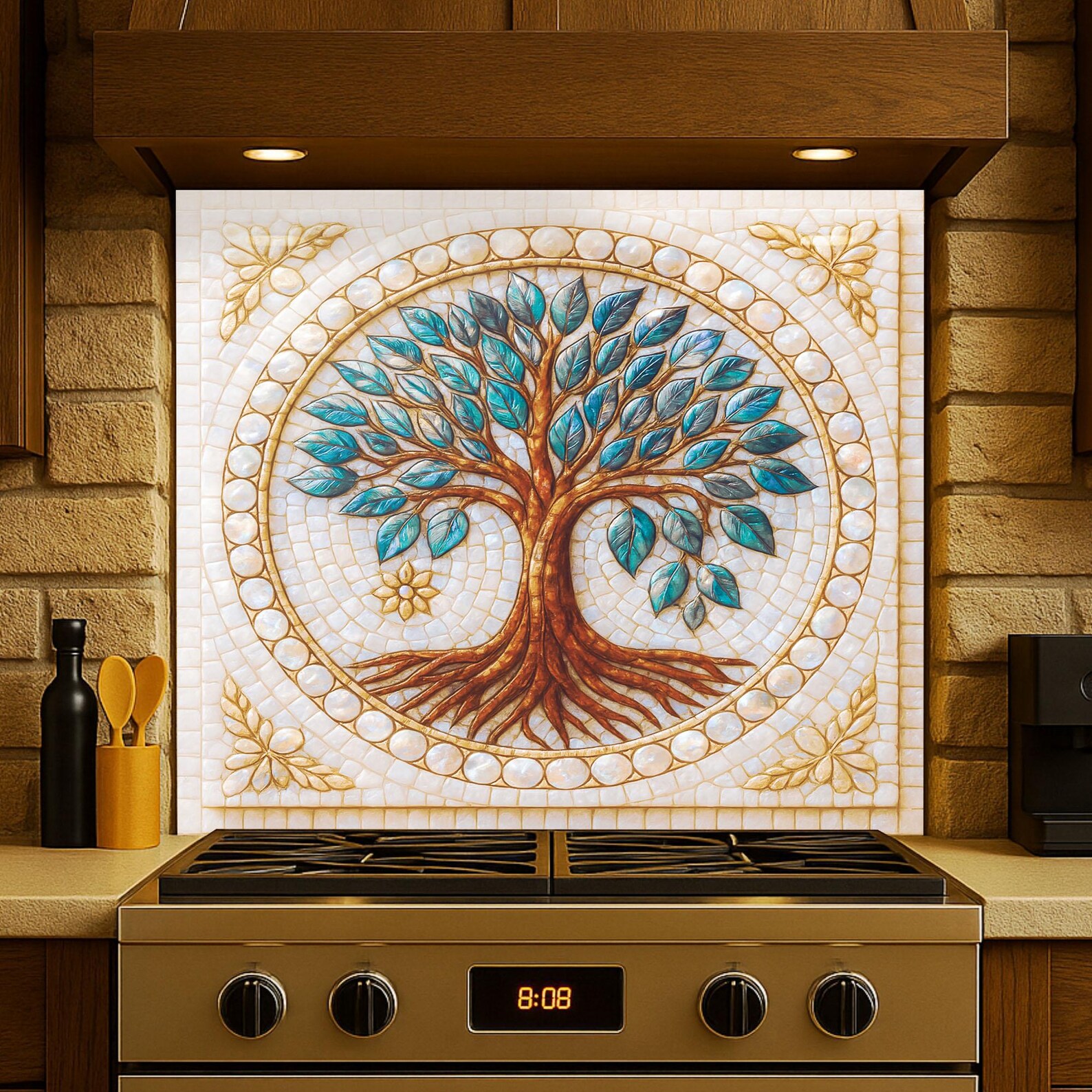 Tree of Life Mosaic Backsplash – Heat Resistant Stove Splash Guard ...