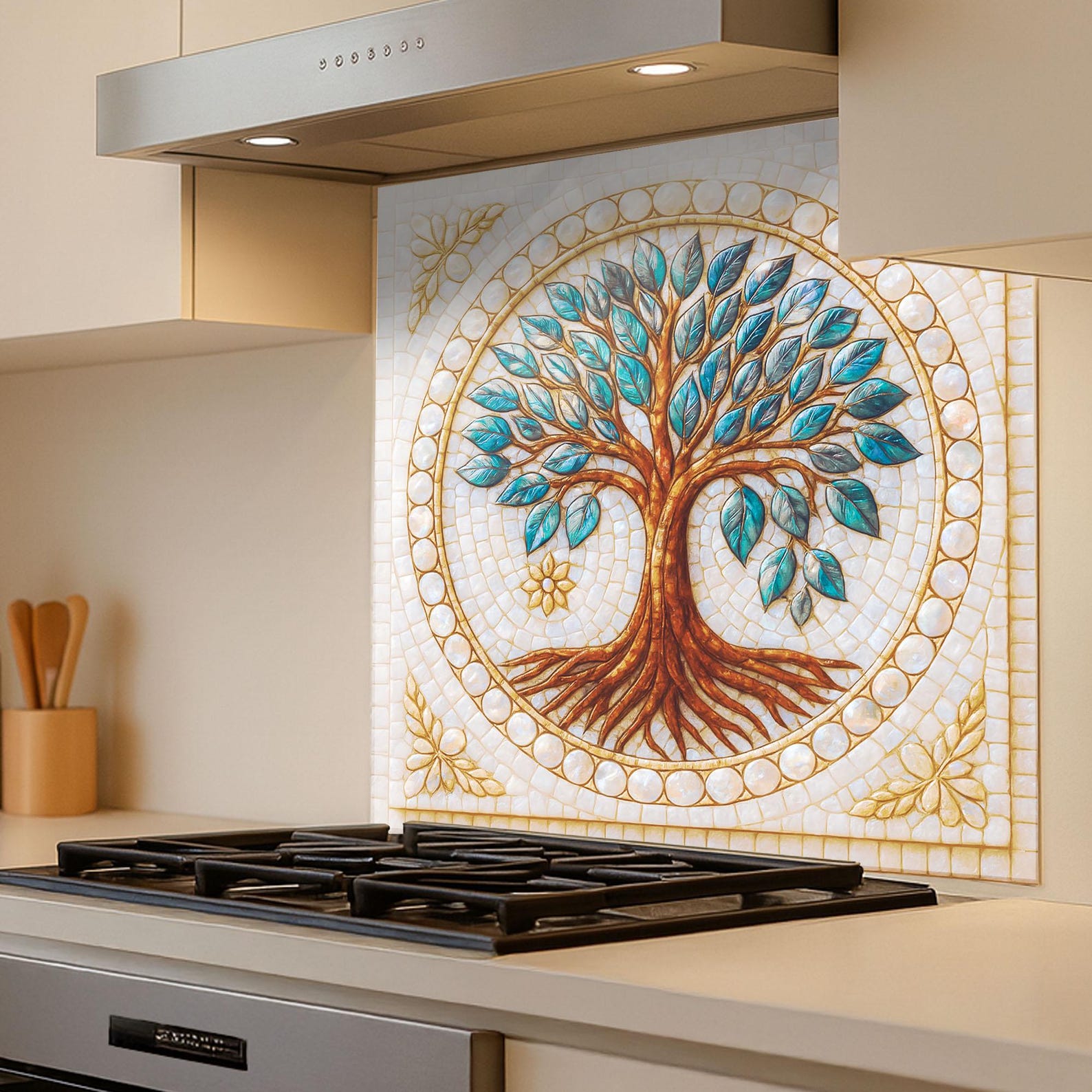 Tree of Life Mosaic Backsplash – Heat Resistant Stove Splash Guard ...