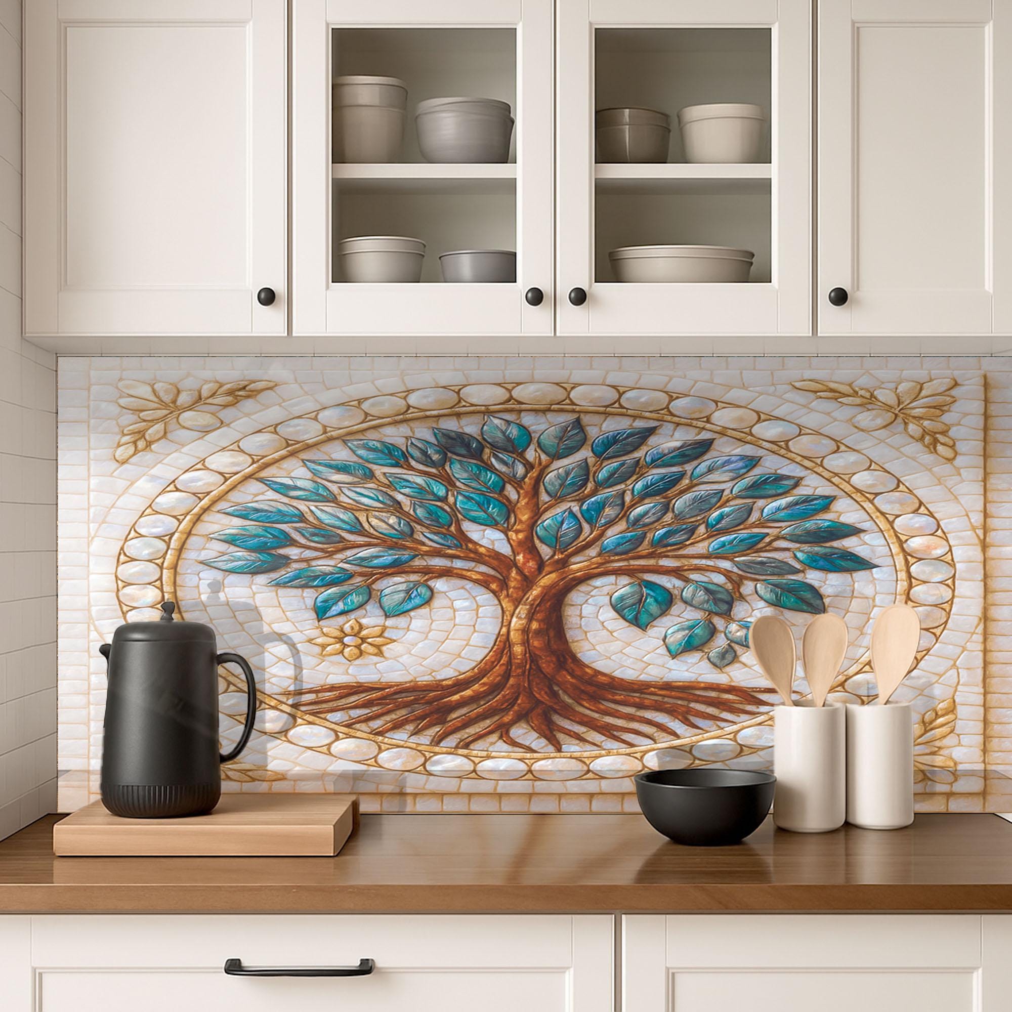 Tree of Life Mosaic Backsplash – Heat Resistant Stove Splash Guard ...
