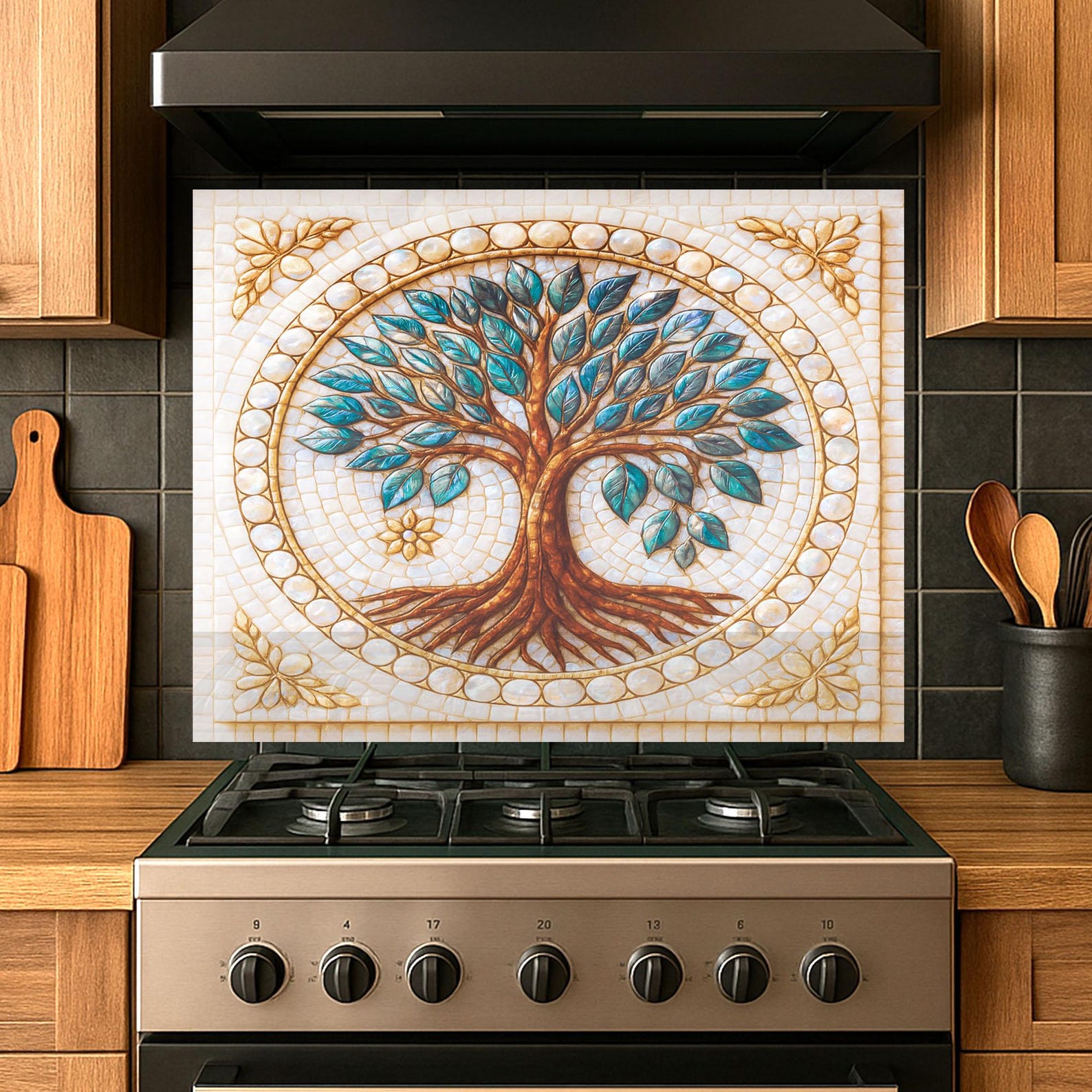 Tree of Life Mosaic Backsplash – Heat Resistant Stove Splash Guard ...