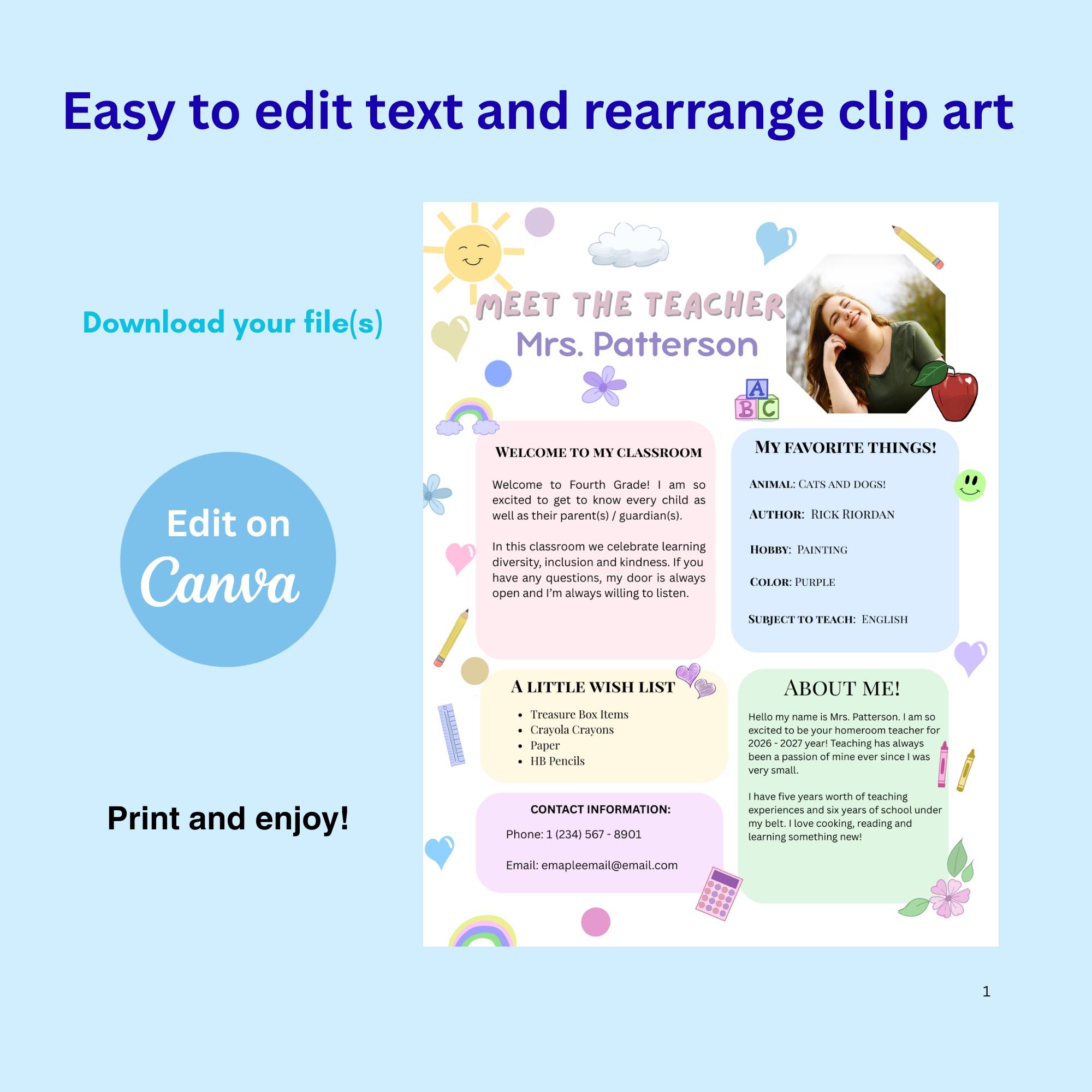 Pastel Meet the Teacher Template, Editable Newsletter Digital Download ...