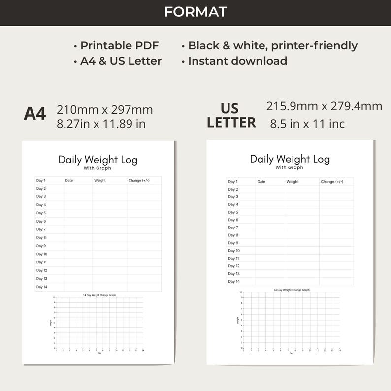 Daily Weight Tracker With Progress Chart – One Page Printable Log Sheet ...
