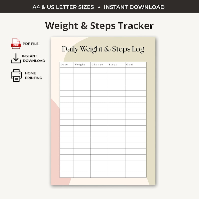 Daily Weight and Steps Tracker Printable – One Page Log to Track Daily ...